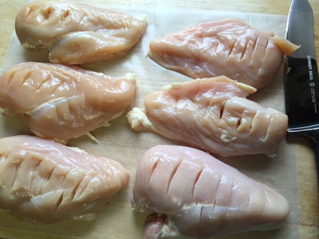 slits cut into chicken breasts – Cook Plate Fork